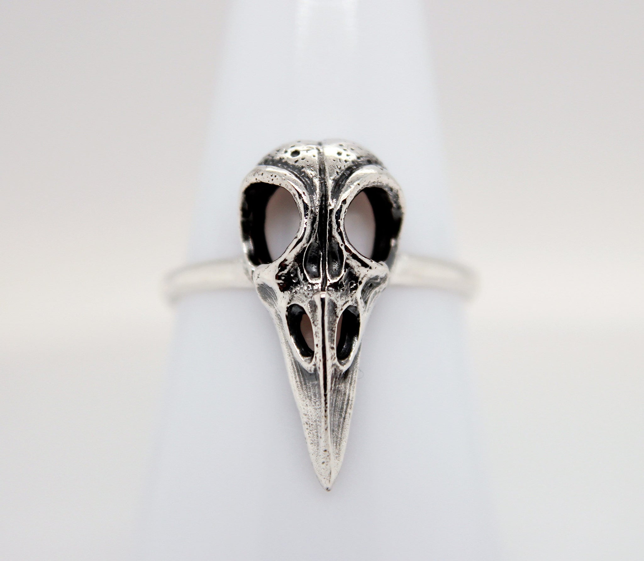 Gothic Sterling Silver Raven Skull Ring Bird Skull Ring